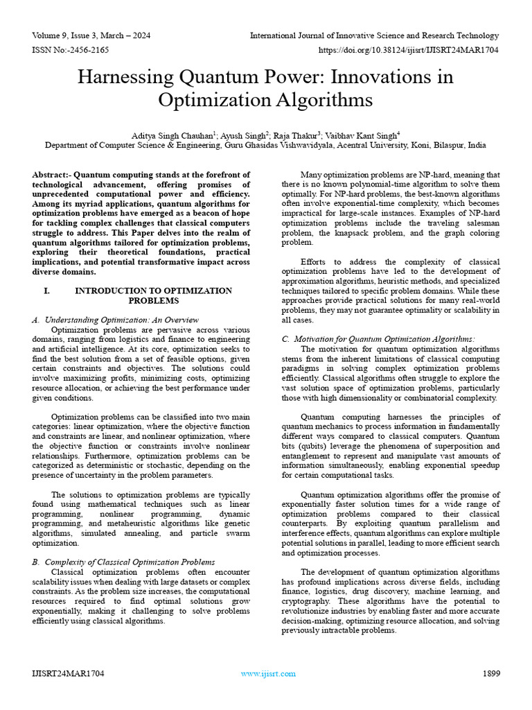 Harnessing Quantum Power: Innovations in Optimization Algorithms | PDF | Quantum Computing ...