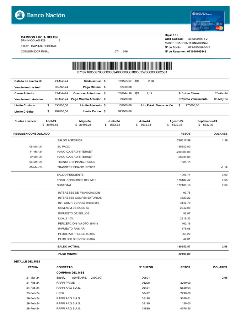 Resumen 20240321 | PDF | Tarjeta de crédito | Tarjeta de débito