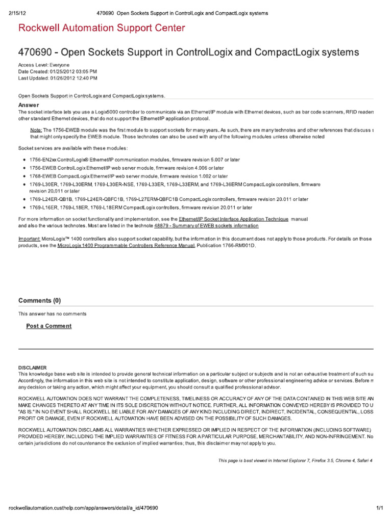 Print 470690open Sockets Support in Controllogix and Compactlogix ...