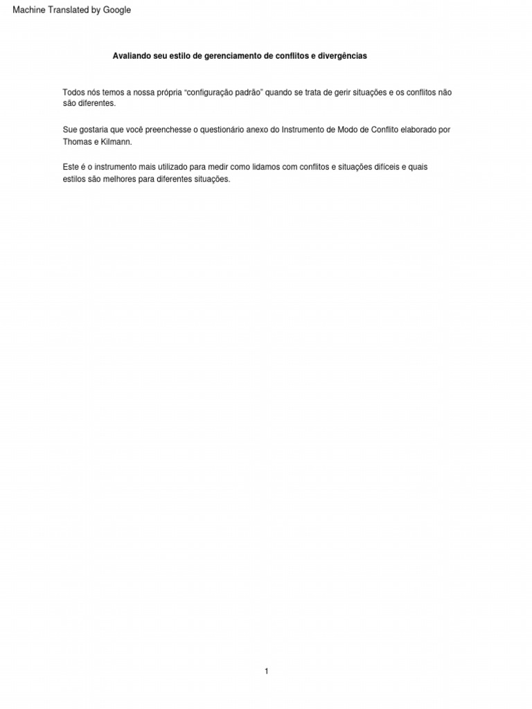 Thomas Kilmann Conflict Mode Instrument Questionnaire (1) | PDF