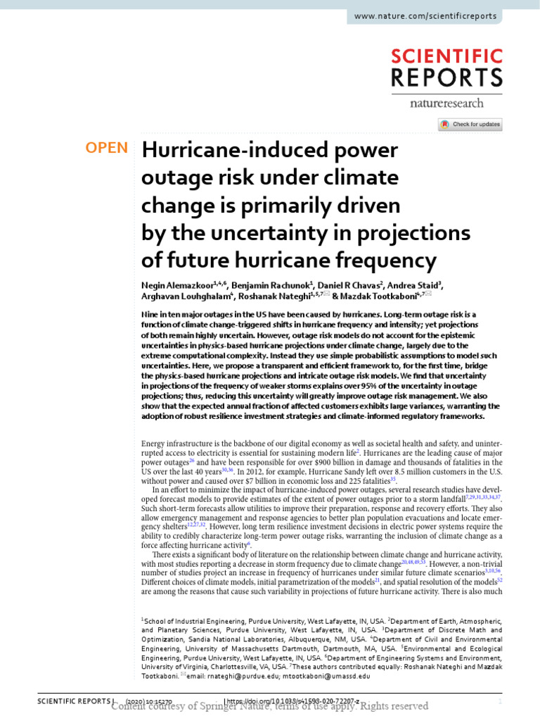 Hurricane-Induced Power Outage Risk Under Climate | PDF | Tropical ...