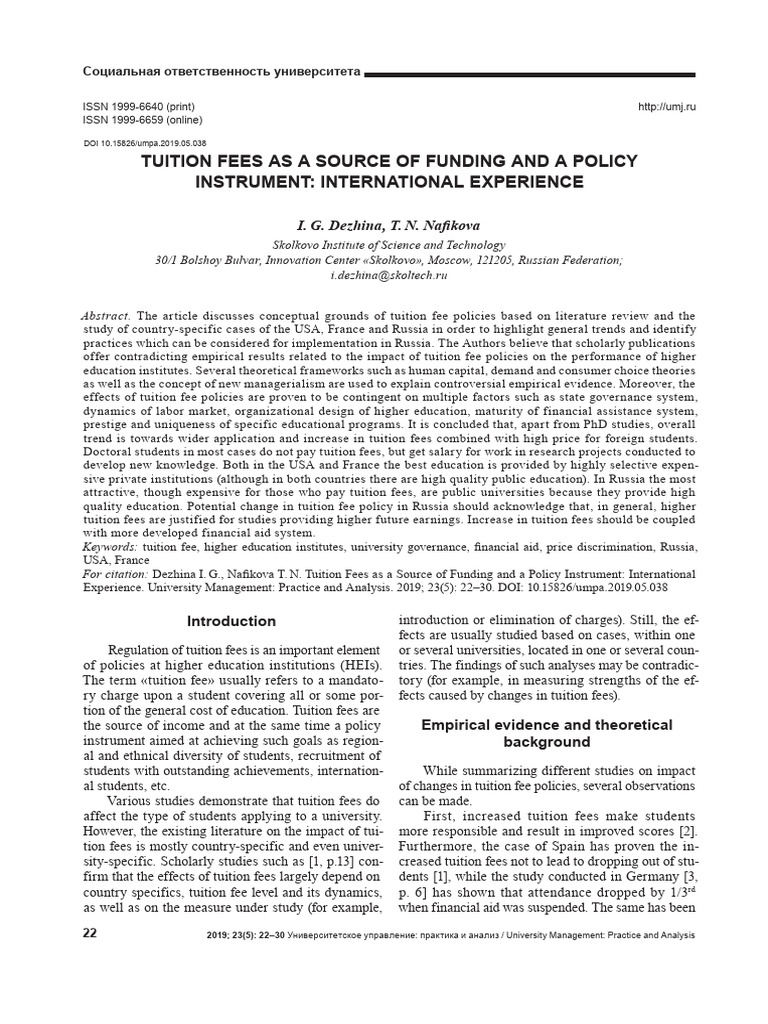 Tuition Fees As A Source of Funding and A Policy Instrument International Experience | PDF ...