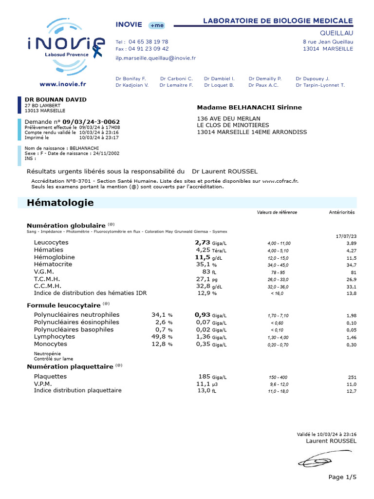 Résultats de Prise de Sang Inovie | PDF