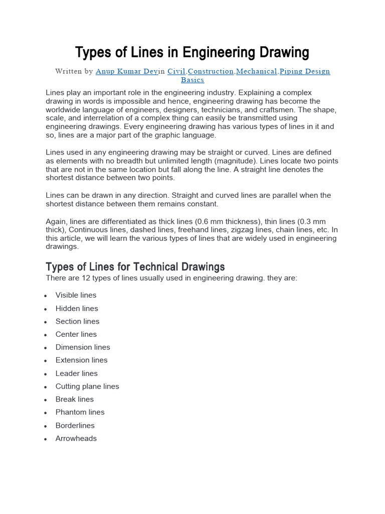 Types of Lines in Engineering Drawing | PDF | Technical Drawing | Geometry