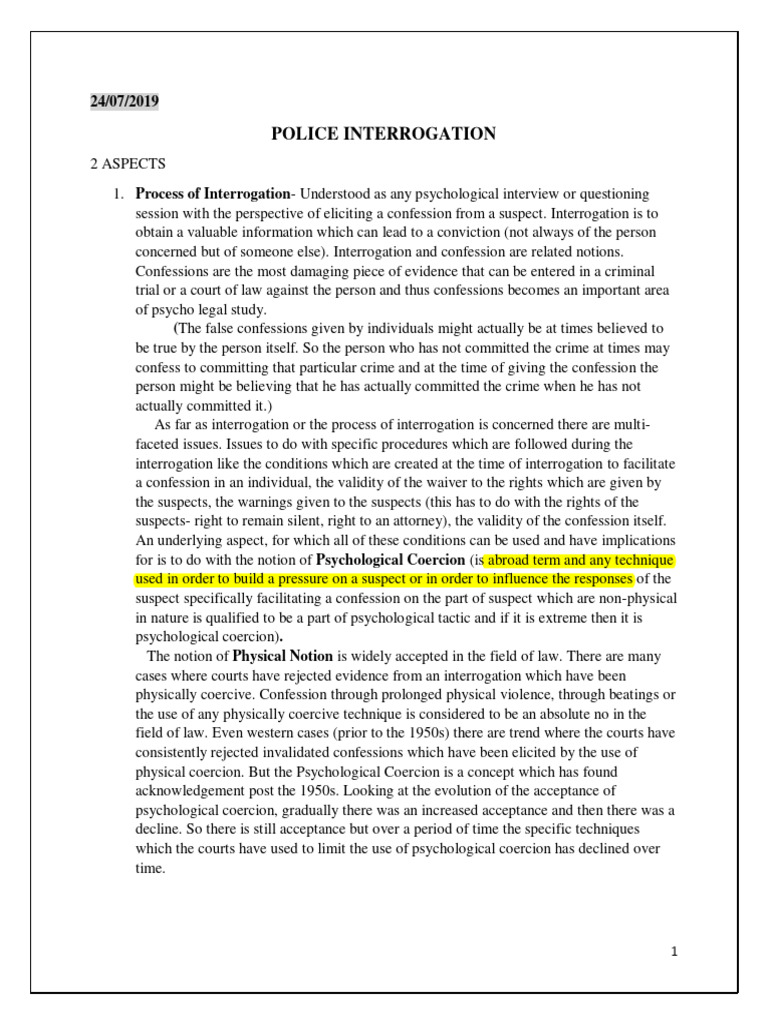 Psychology Notes Combined | PDF | Miranda Warning | Confession (Law)