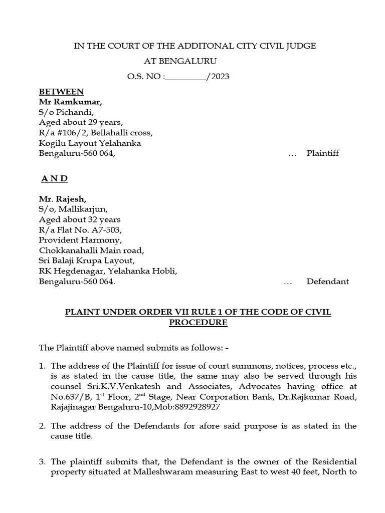 Suit for Specific Performance of Contract | PDF | Affidavit | Lawsuit