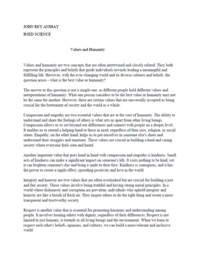 Values and Humanity | PDF | Compassion | Empathy