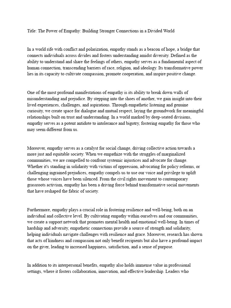 The Power of Empathy | PDF | Empathy | Psychological Resilience