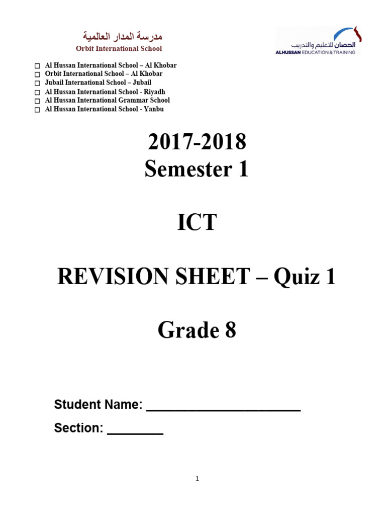 ICT Revision Sheet - Term 1 - Quiz 1 - Grade 8 | PDF | Podcast | Video