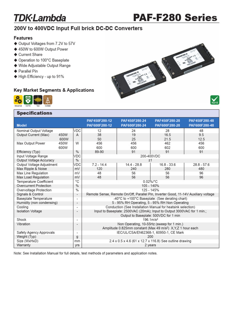 Lambda PAF600F280-12 - T | PDF | Electrical Engineering | Electricity