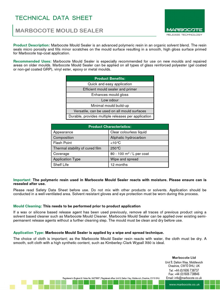 TDS Marbocote Mold Sealer | PDF | Epoxy | Polymers