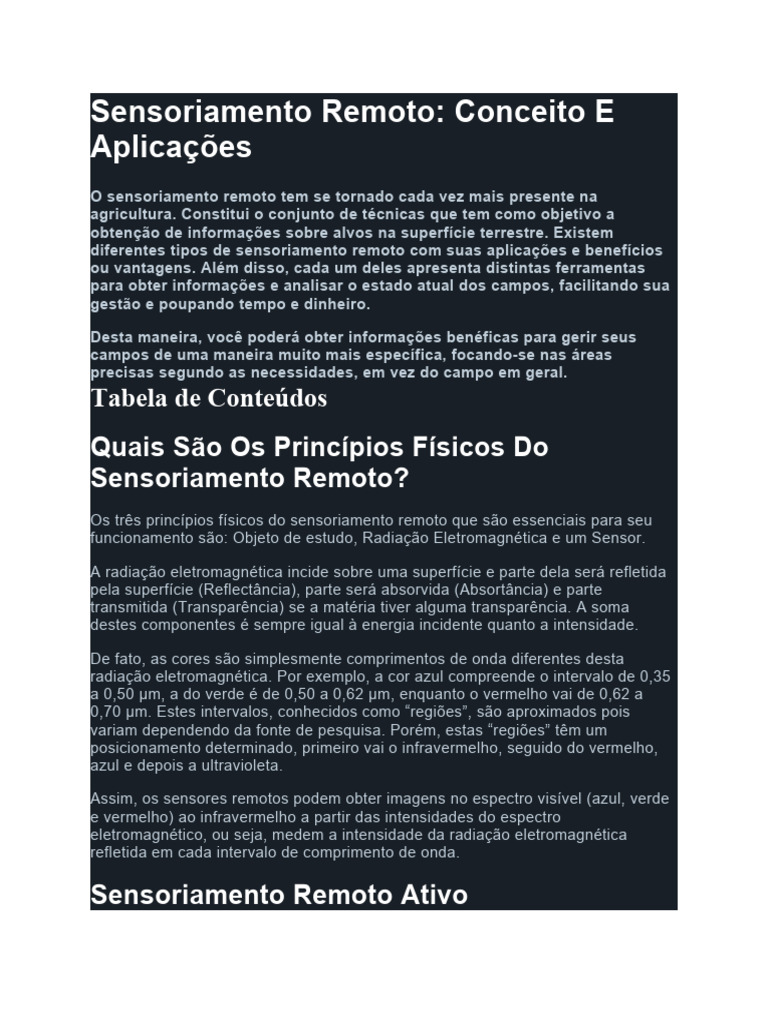 Aplicações do Sensoriamento Remoto | PDF | Sensoriamento remoto | LIDAR