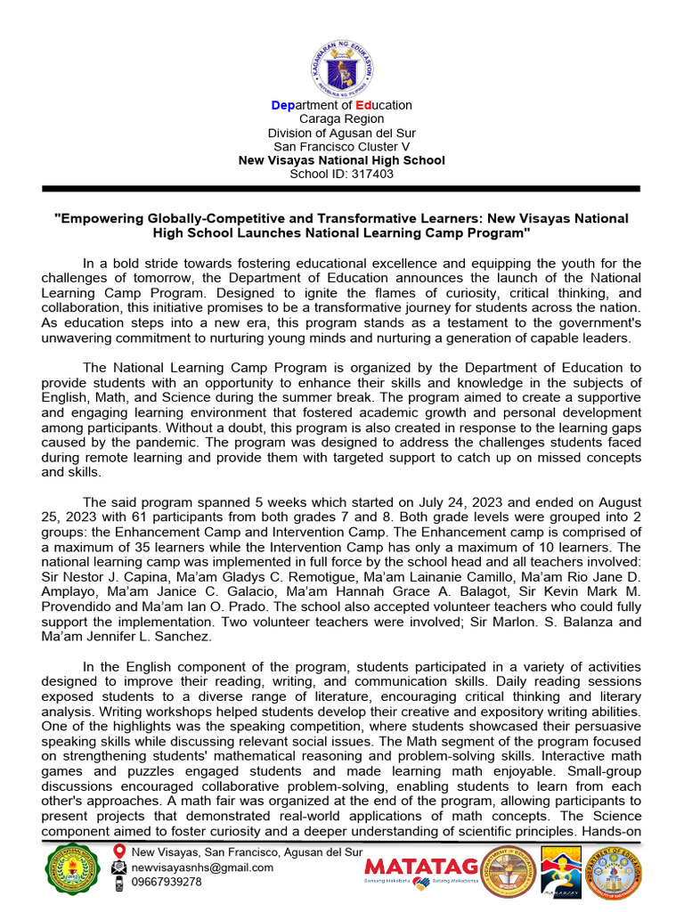 NLC Narrative Report | Download Free PDF | Learning | Teachers