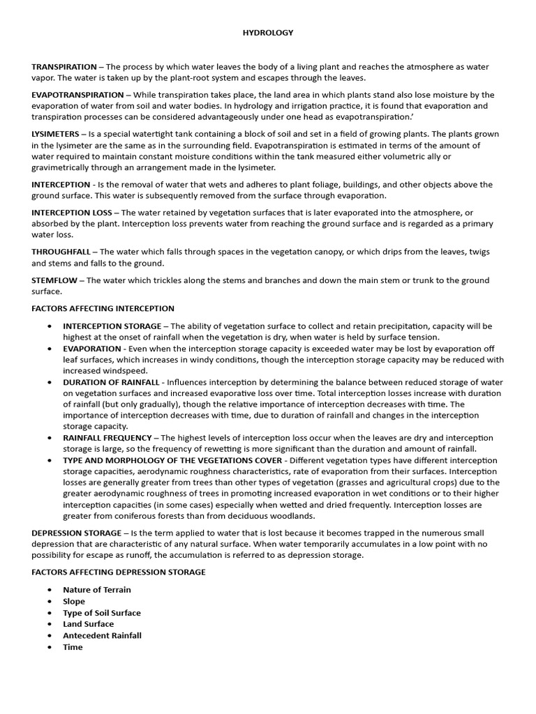 Hydrology Terms | PDF | Evapotranspiration | Water