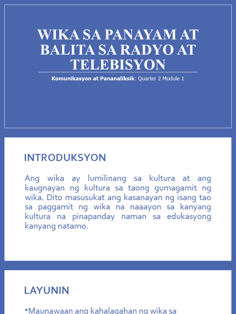 Wika Sa Panayam at Balita Sa Radyo at | PDF