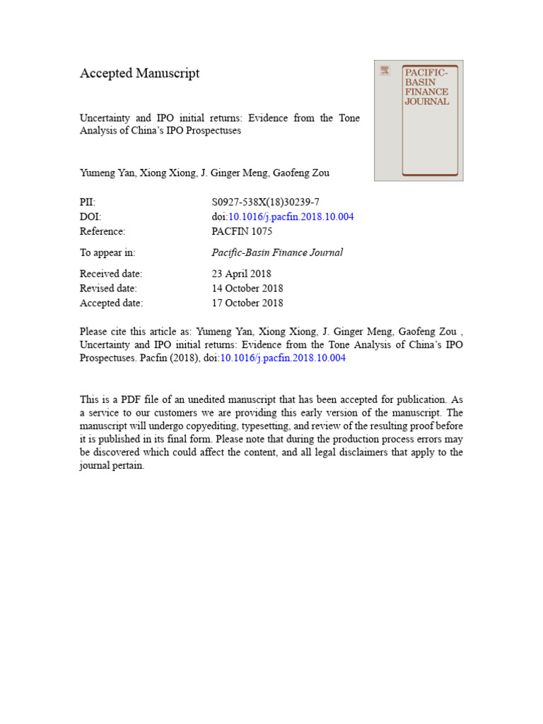 Uncertainty and IPO Initial Returns Evidence From The Tone Analysis of ...