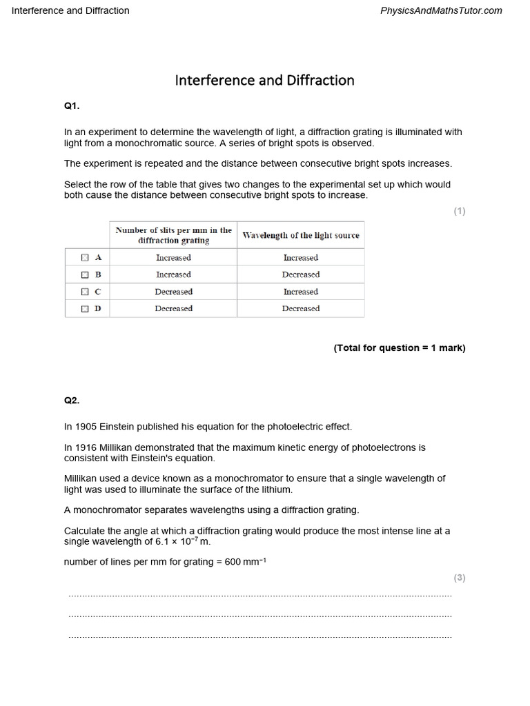 Interference and Diffraction | Download Free PDF | Diffraction | Light
