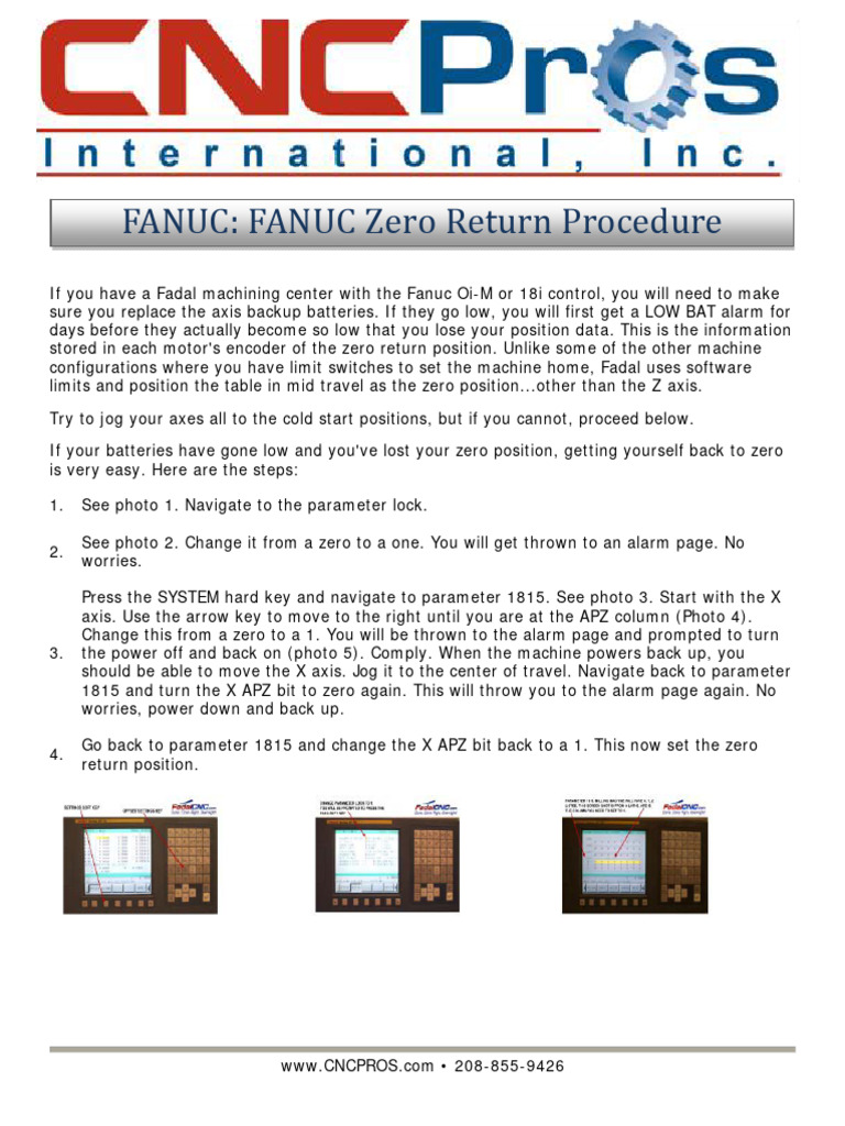 Fanuc Zero Return Procedure Guide | PDF | Computing
