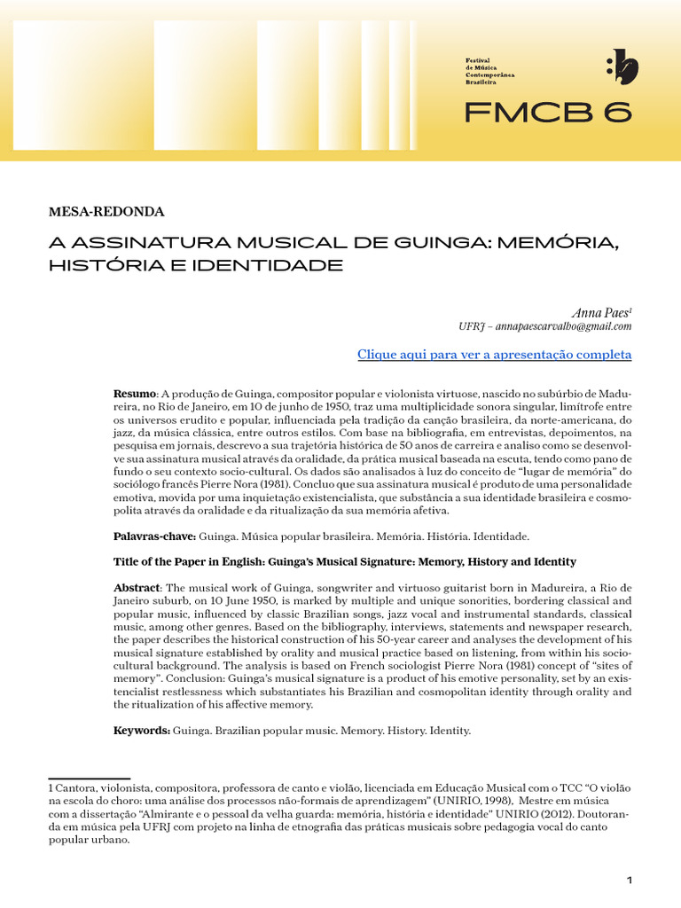 Assinatura Musical de Guinga: Identidade e Memória | PDF | Violão clássico