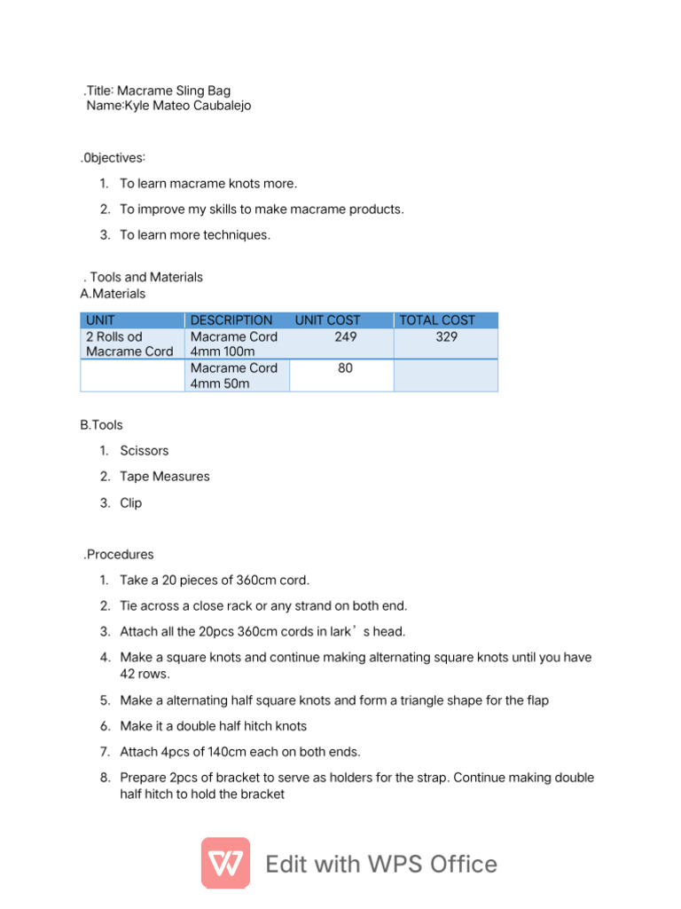 Macrame Project Plan | PDF