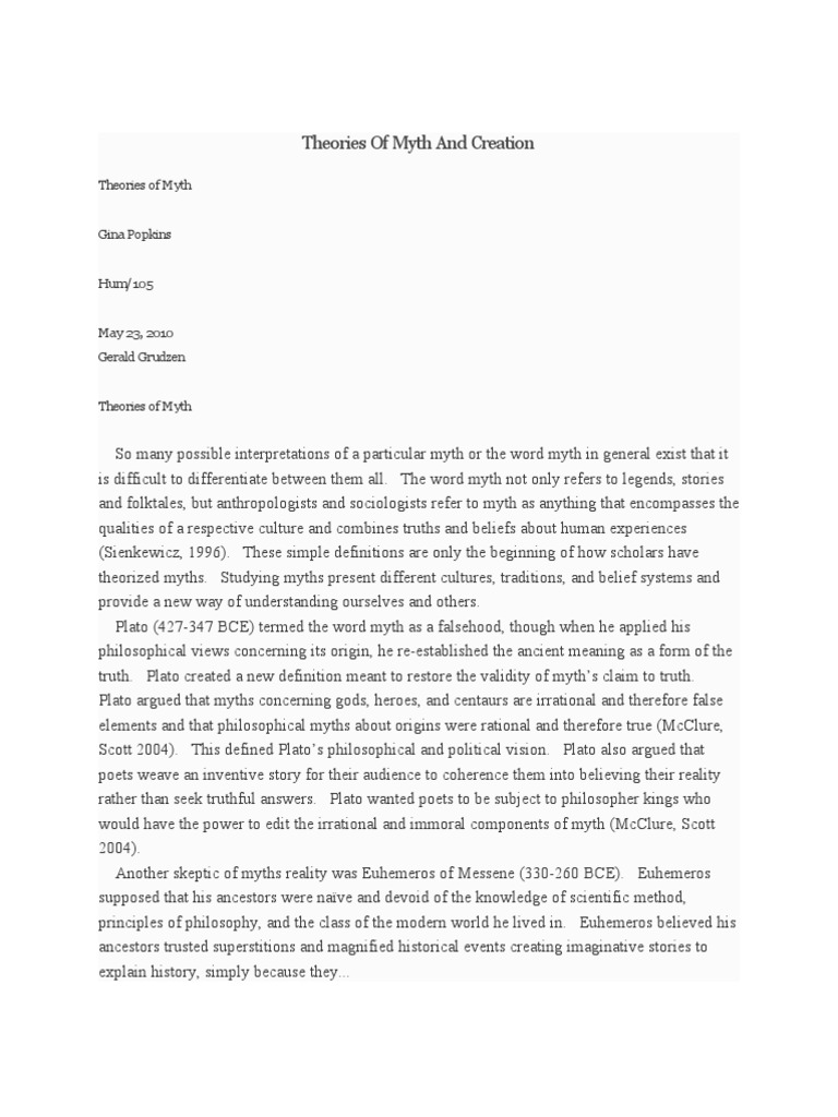 Theories of Myth and Creation Hum 105 (1) Hum 105 | PDF