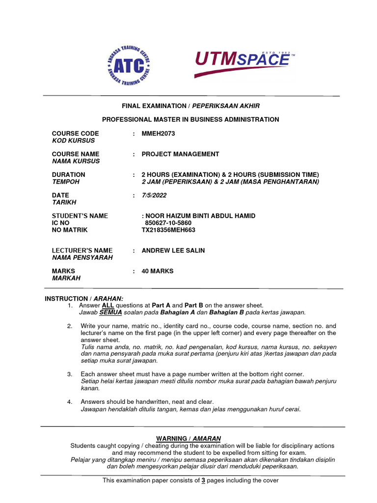 Project_Management_Final_Exam.pdf | PDF | Project Management | Leadership