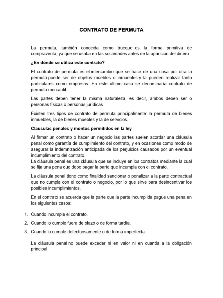 Contrato de Permuta | PDF | Daños y perjuicios | Derecho civil (sistema ...