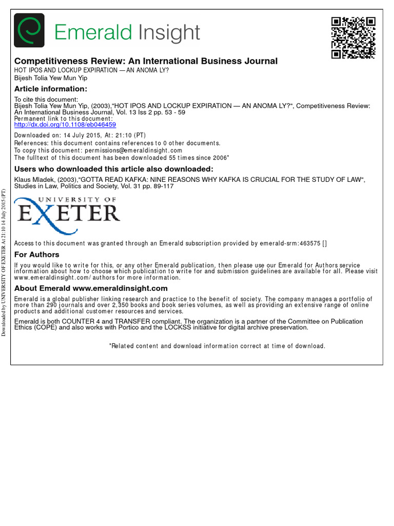 Tolia 2003 | PDF | Initial Public Offering | Stocks