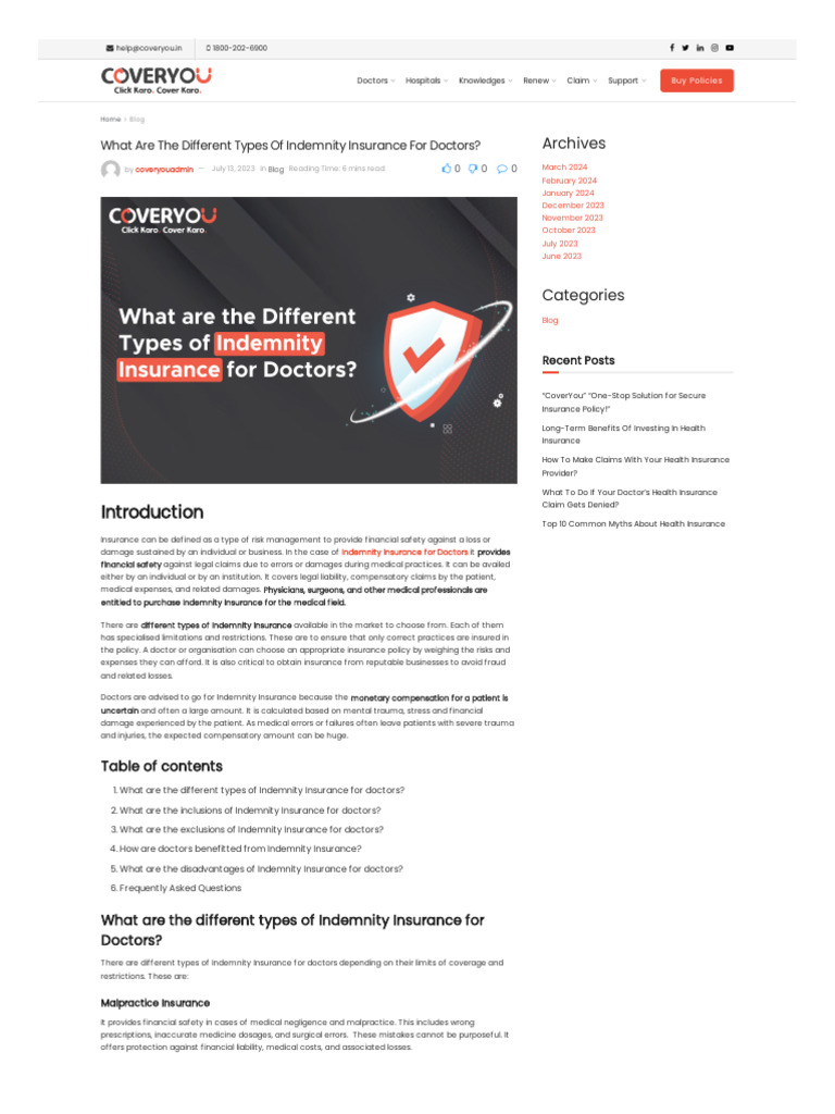 What Are The Different Types of Indemnity Insurance For Doctors | PDF ...