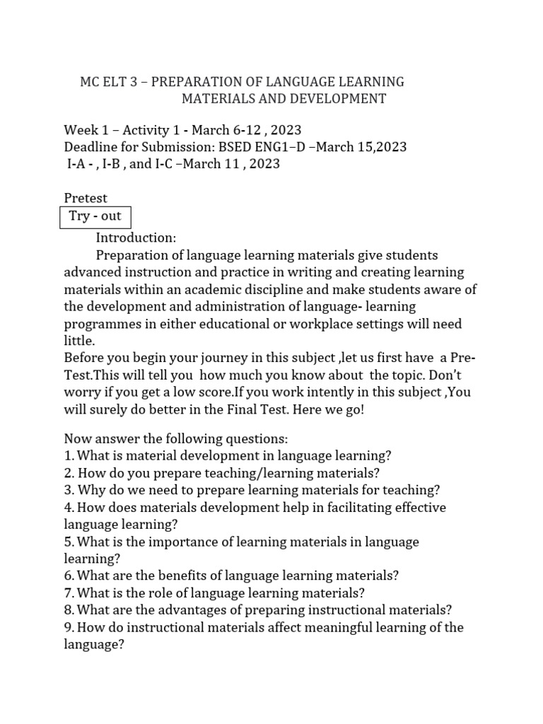 MC ELT 3 Week 1 Activity 1 | PDF