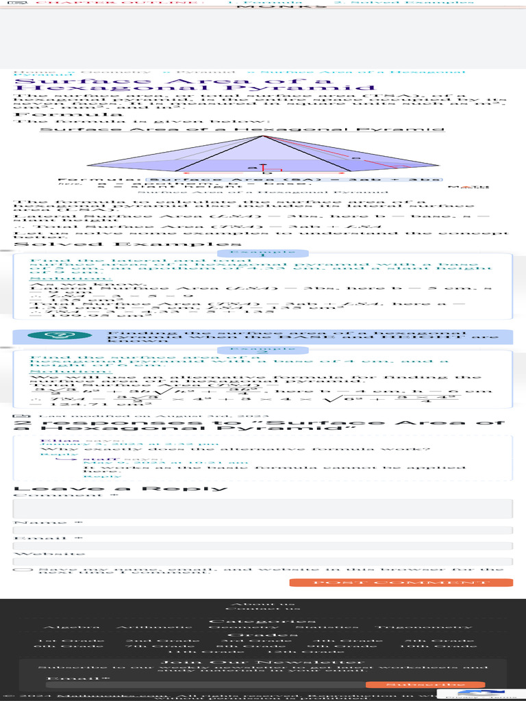 Surface Area of A Hexagonal Pyramid | PDF | Area | Mathematics