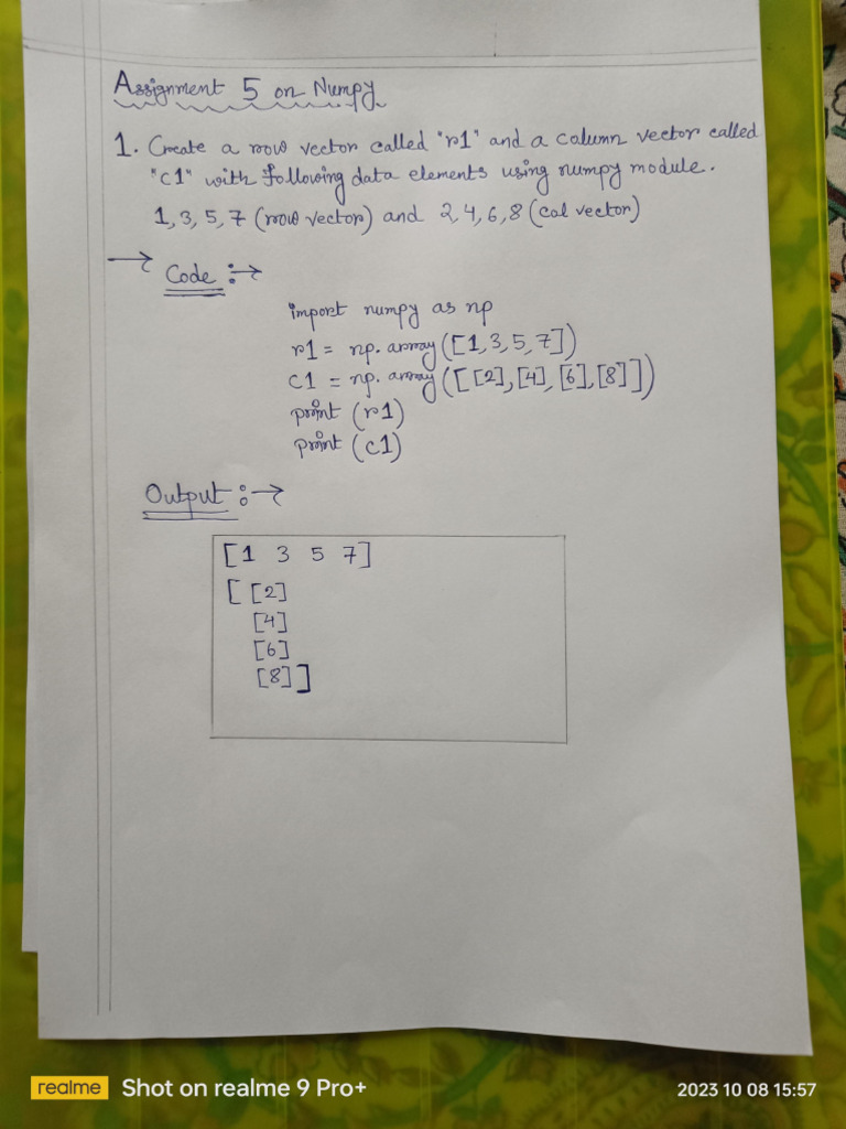 Assignment 5 On Numpy Pdf 1555