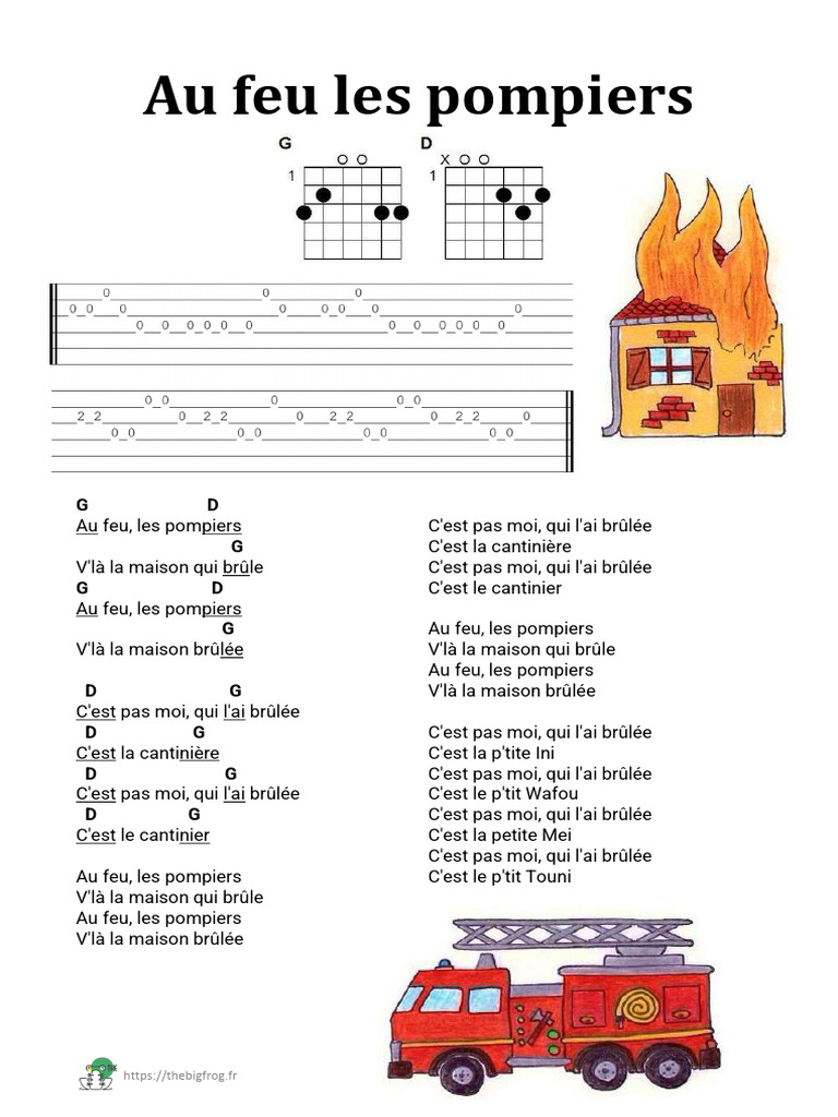 Paroles de la comptine "Au feu les pompiers" | PDF