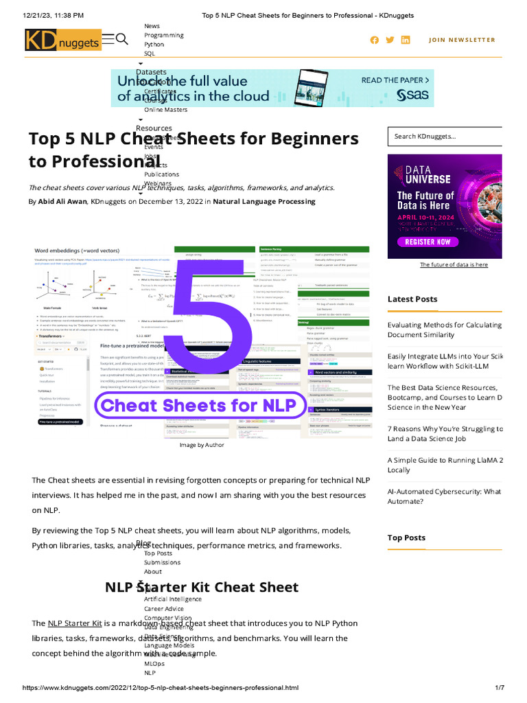5 Nlp Cheat Sheets Beginners Professional Pdf Artificial Intelligence Intelligence Ai 