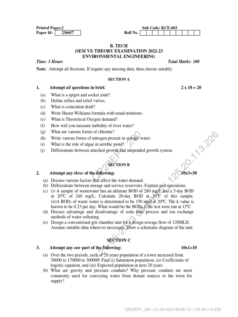 Environmental Engineering Kce 603 | PDF | Sewage | Environmental Science