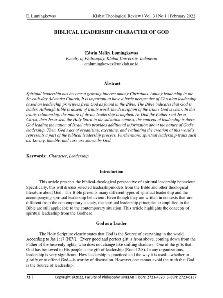 Biblical Leadership Character of God | PDF | Trinity | Jesus