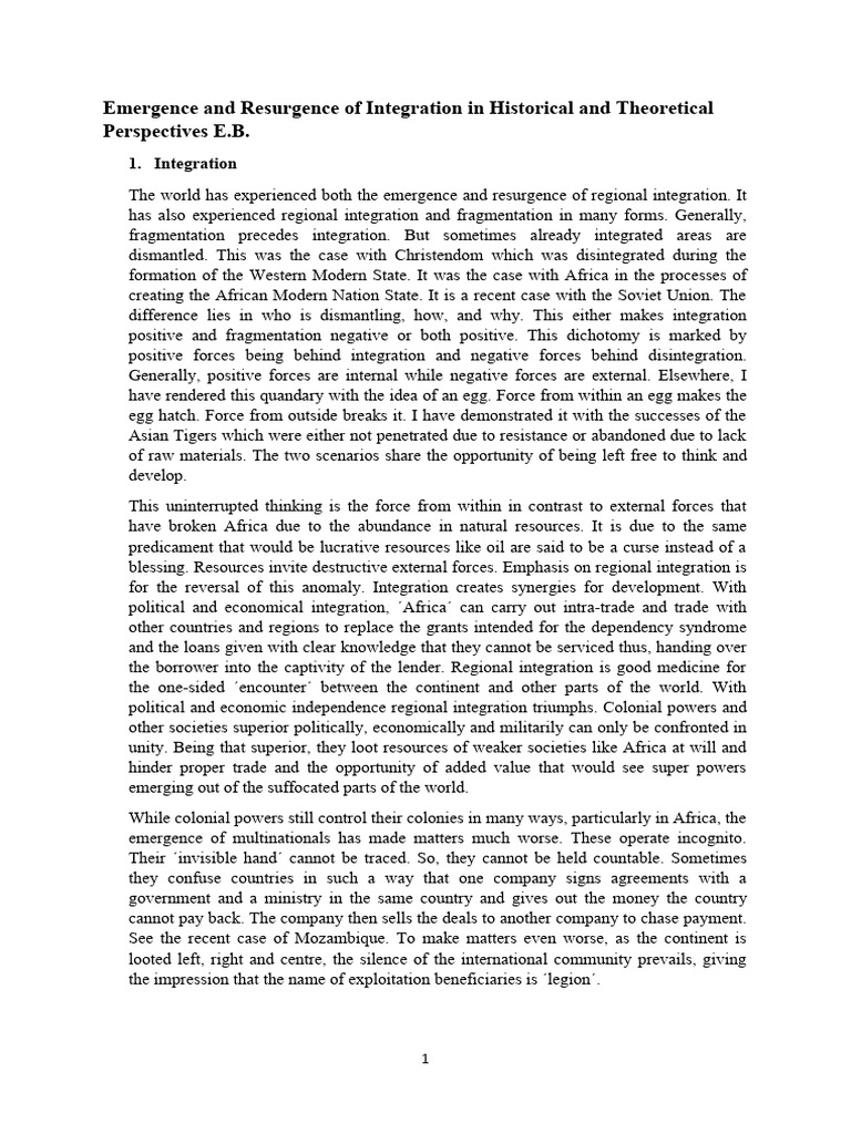 Integration and Fragmentation in Historical and Theoretical ...