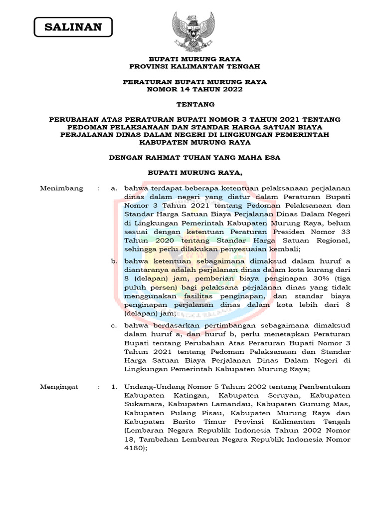 Perubahan Biaya Dinas Murung Raya | PDF