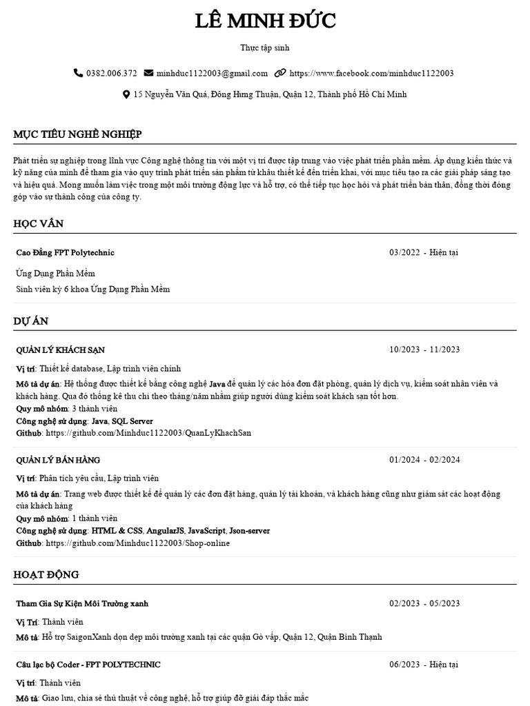 CV Le Minh Duc | PDF