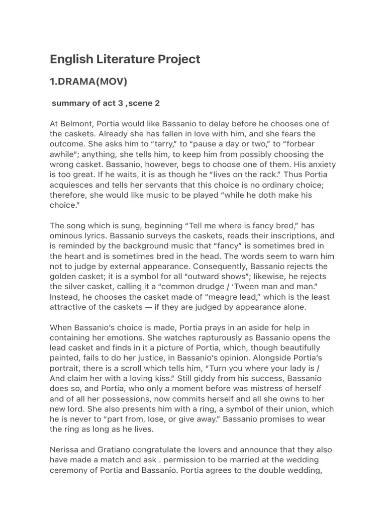 English Literature Project Summary | PDF | The Merchant Of Venice ...