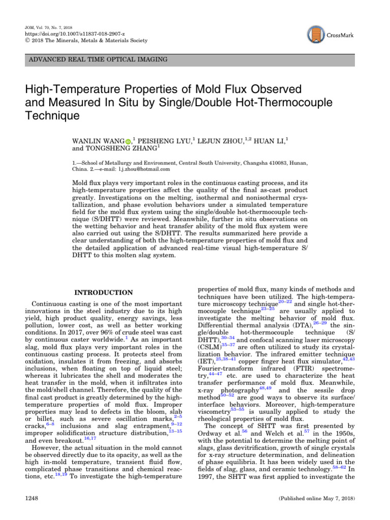 High-Temperature Properties of Mold Flux Observed and Measured in Situ ...