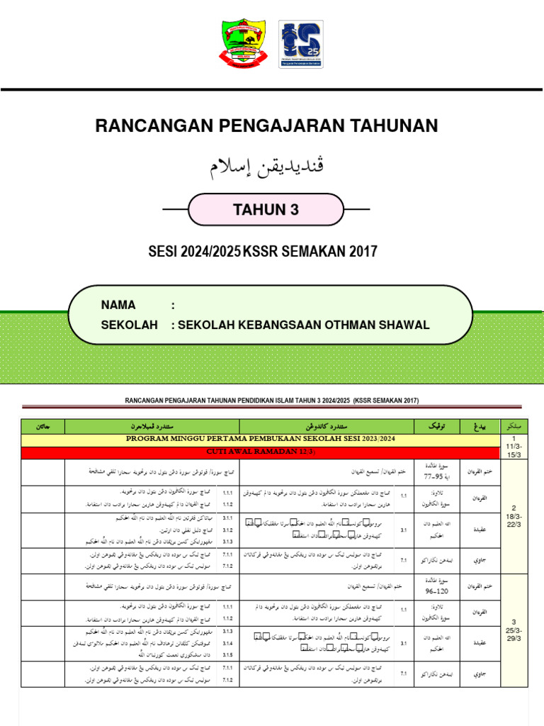RPT Pi Tahun 3 | PDF