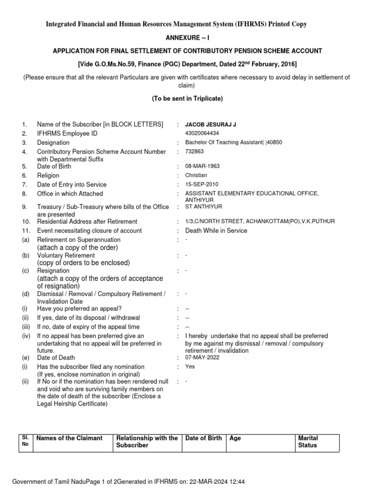 CPS Final Settlement Application Form | PDF