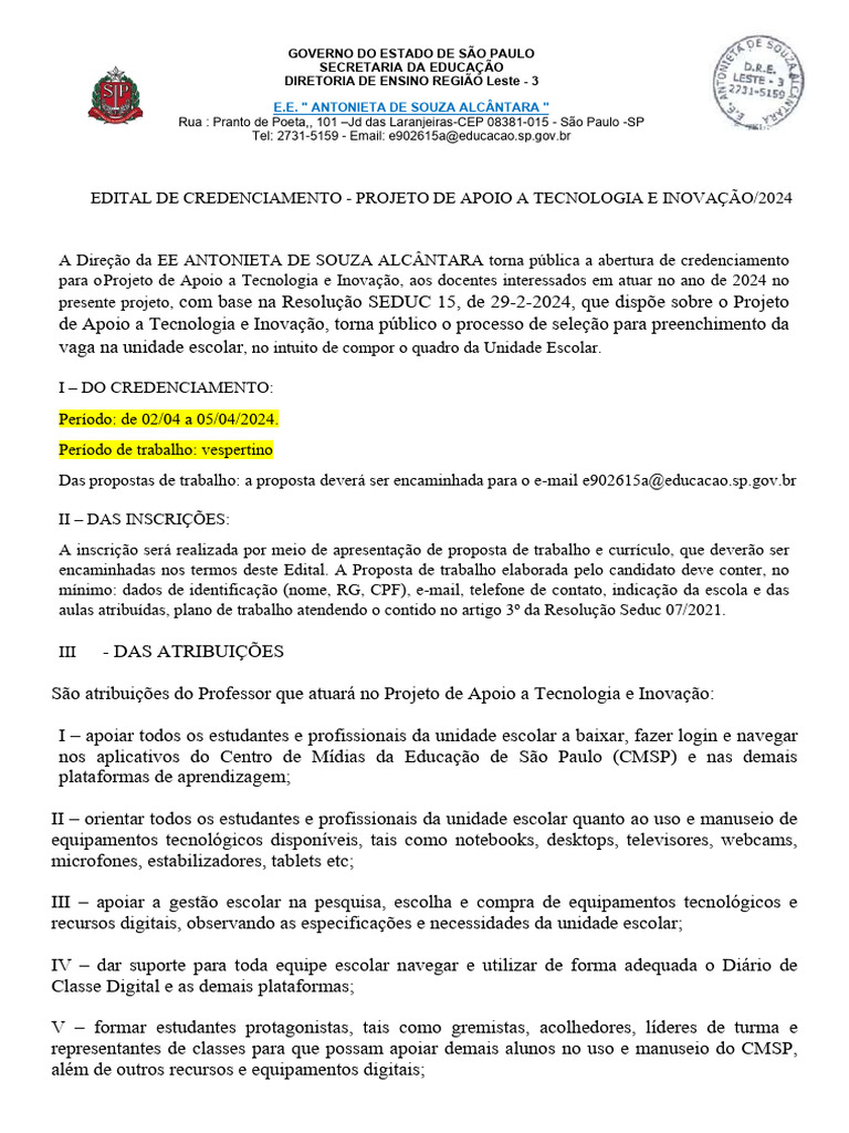 Edital Proatec 2024 Antonieta | PDF | São Paulo Edital Proatec 2024 Antonieta | PDF | São Paulo