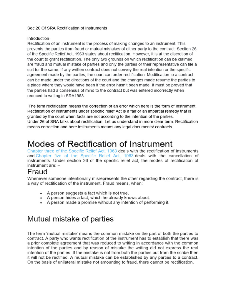 Modes of Rectification of Instrument: Fraud | PDF | Lawsuit | Judgment ...