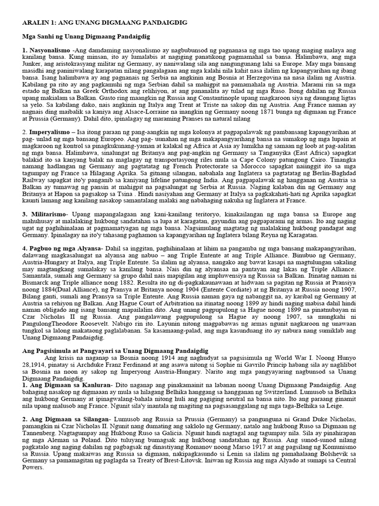 MODYUL-4.-ARALIN-1-UNANG-DIGMAANG-PANDAIGDIG | PDF