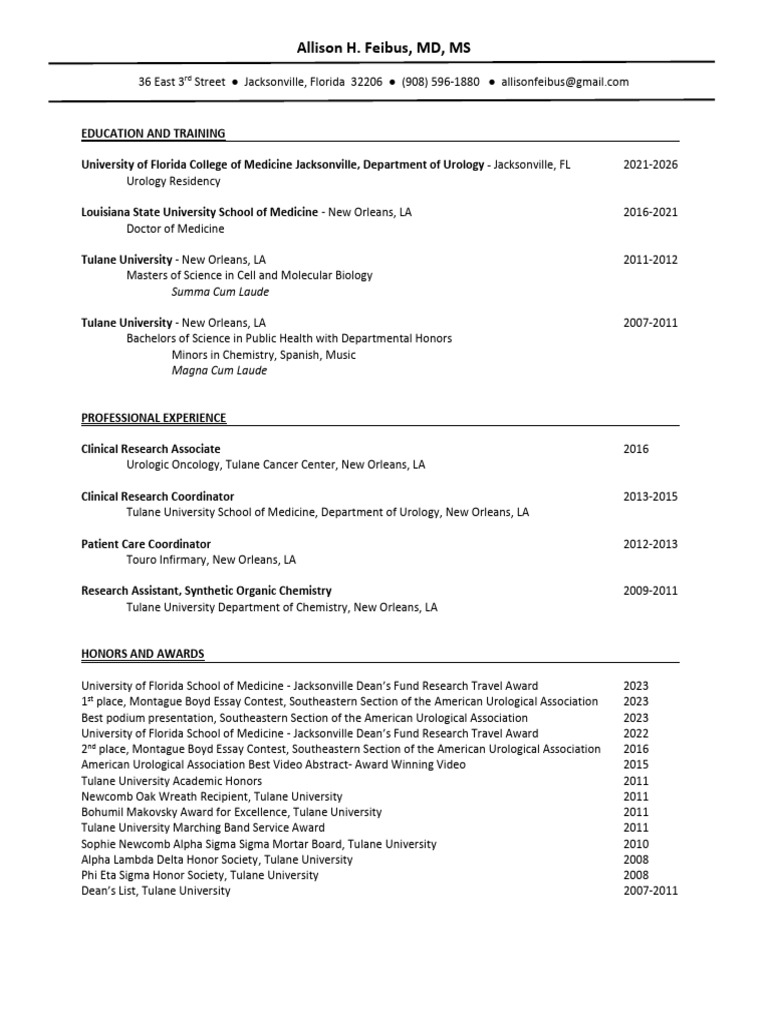 Allison H. Feibus, MD, MS: Summa Cum Laude | PDF | Urology | Prostate ...