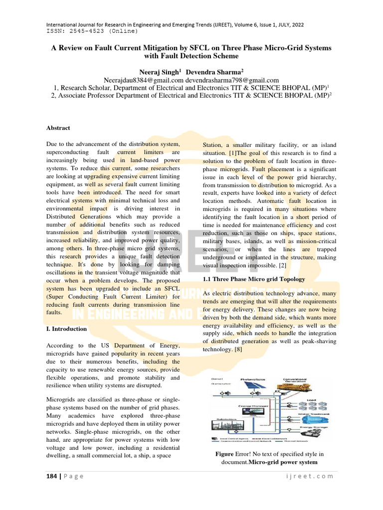 A Review On Fault Current Mitigation By Sfcl On Three Phase Micro Grid