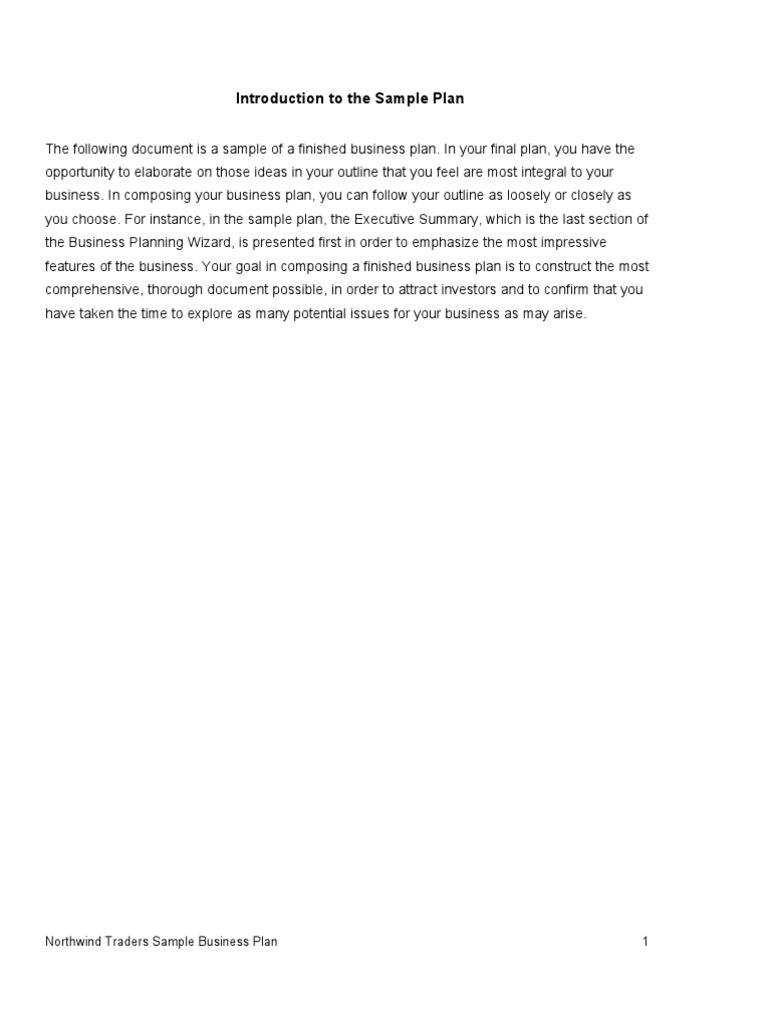 Northwind Traders Business Plan Sample | PDF