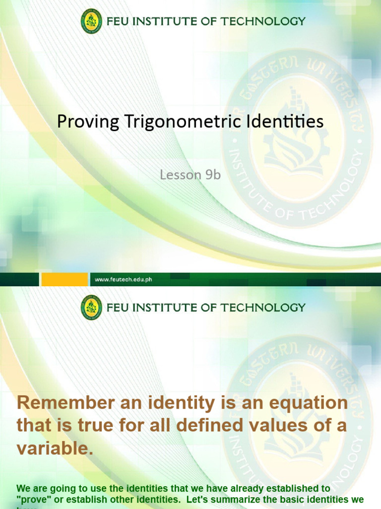 9b Proving Trigonometric Identities Pdf Trigonometric Functions Mathematical Analysis